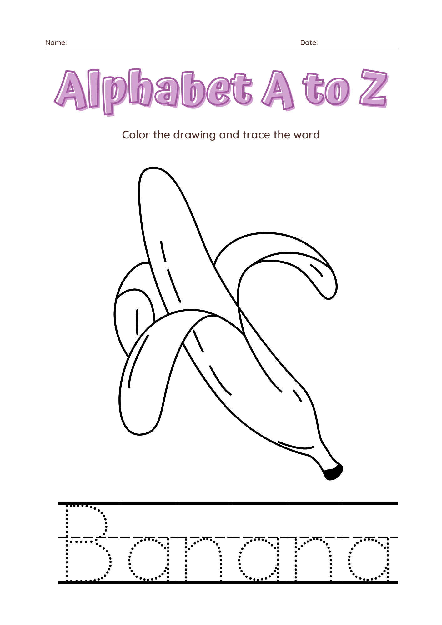Alphabet A to Z, Color the drawing and trace the word. | Teaching Resources