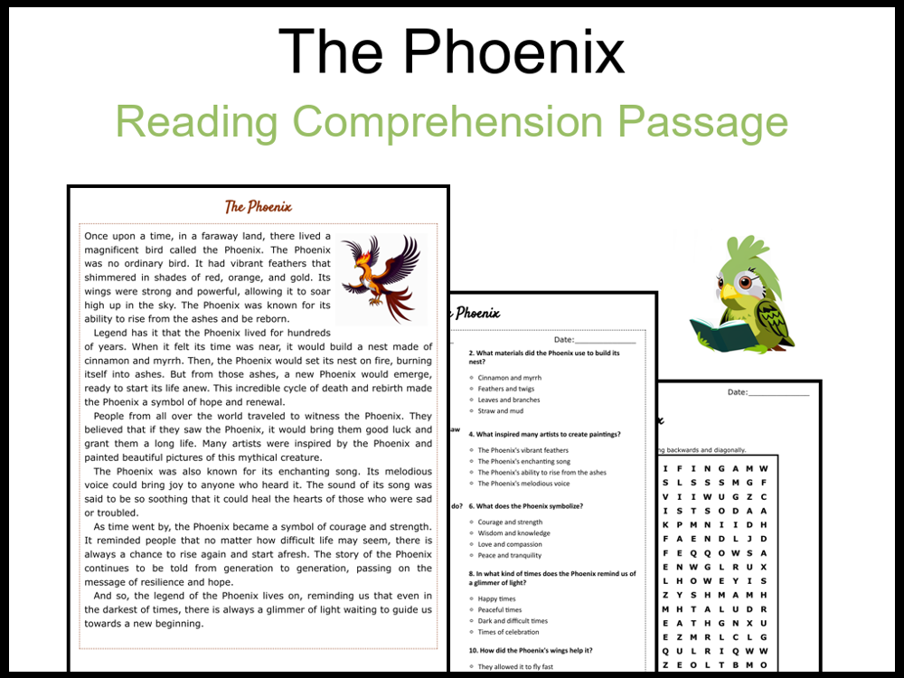 The Phoenix Reading Comprehension and Word Search | Teaching Resources