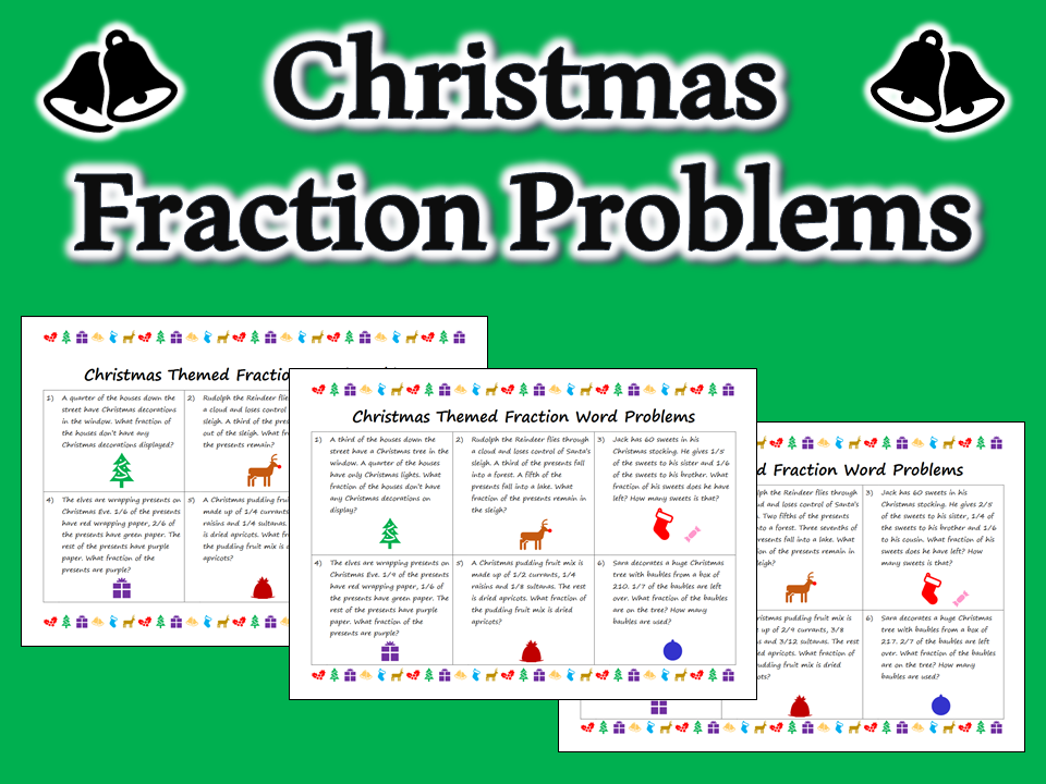 Christmas Fraction Word Problem Differentiated Worksheets with Answers ...