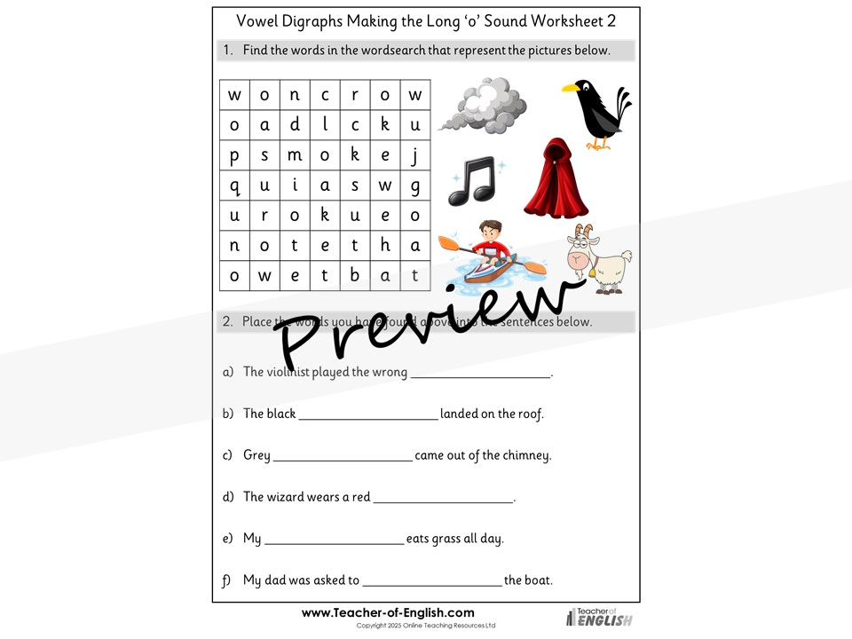 Vowel Digraphs Making the Long 'o' Sound - Year 1 Spelling | Teaching ...