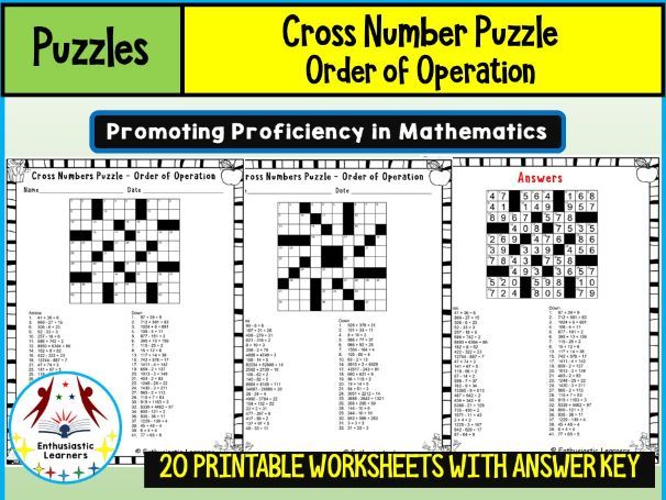 Cross Number Puzzle – Order of Operations Worksheets Math Problems ...