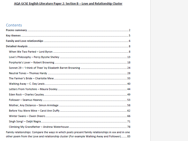 AQA GCSE English Literature Paper 2 Section B Love and Relationships ...