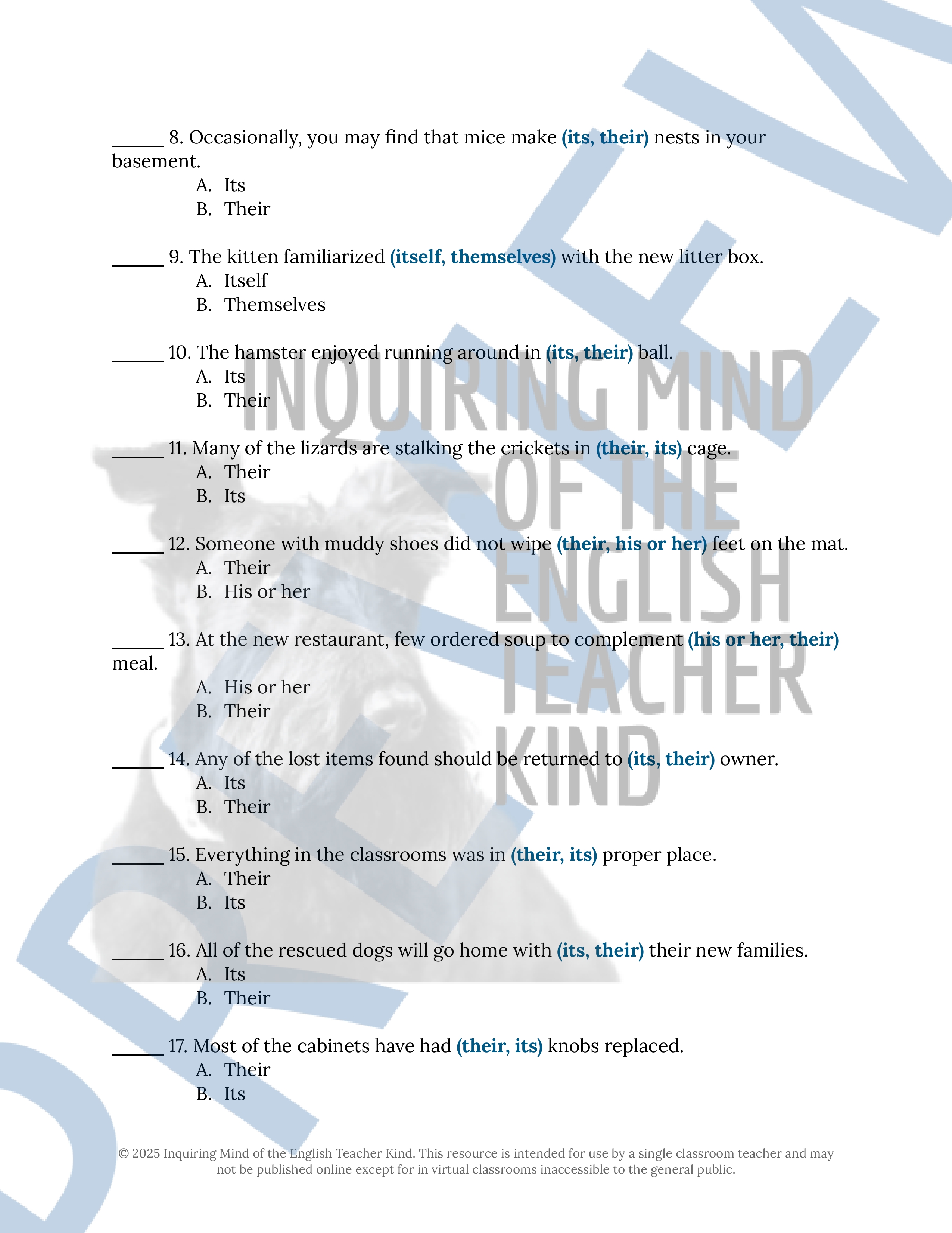 Grammar Practice Worksheet on Pronoun-Antecedent Agreement | Teaching ...