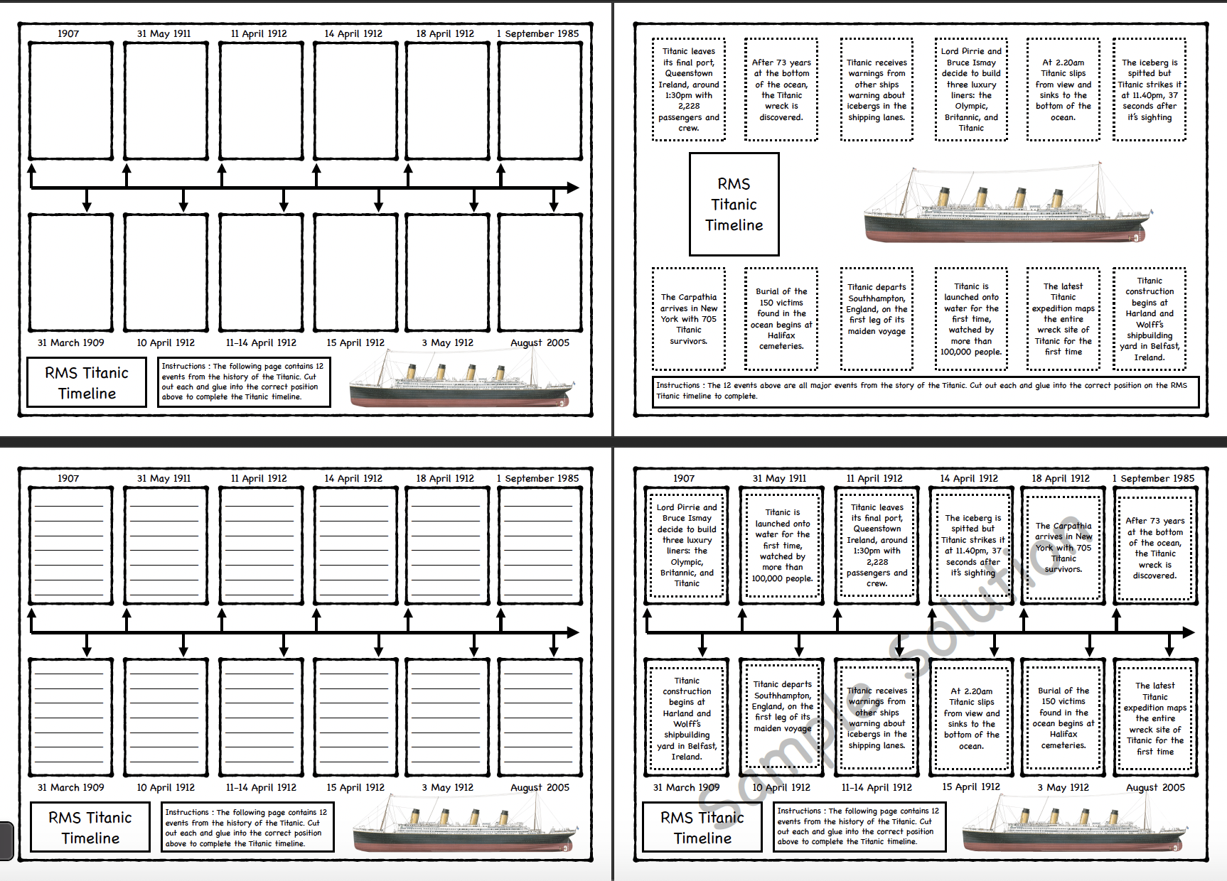 RMS Titanic Timeline Activity | Teaching Resources
