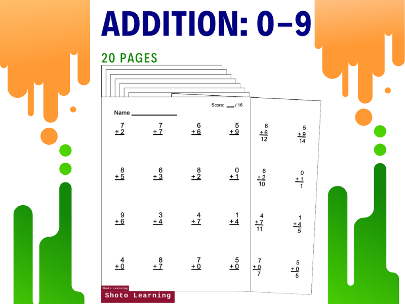 SINGLE DIGIT ADDITION WORKSHEETS 0-9 Vertical Math Practice Problems 20 ...