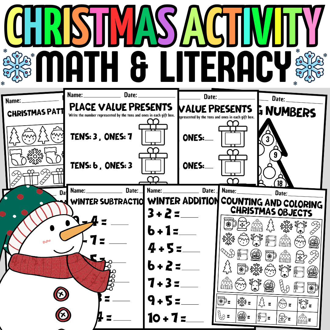 Winter Christmas Math & Literacy Activities Pack | Holiday Worksheets ...