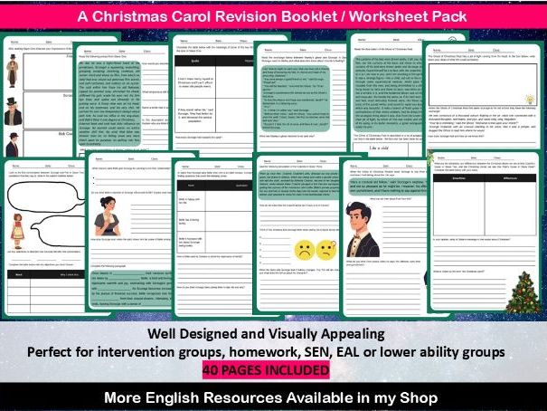 A Christmas Carol Revision Book / Worksheet Pack | Teaching Resources