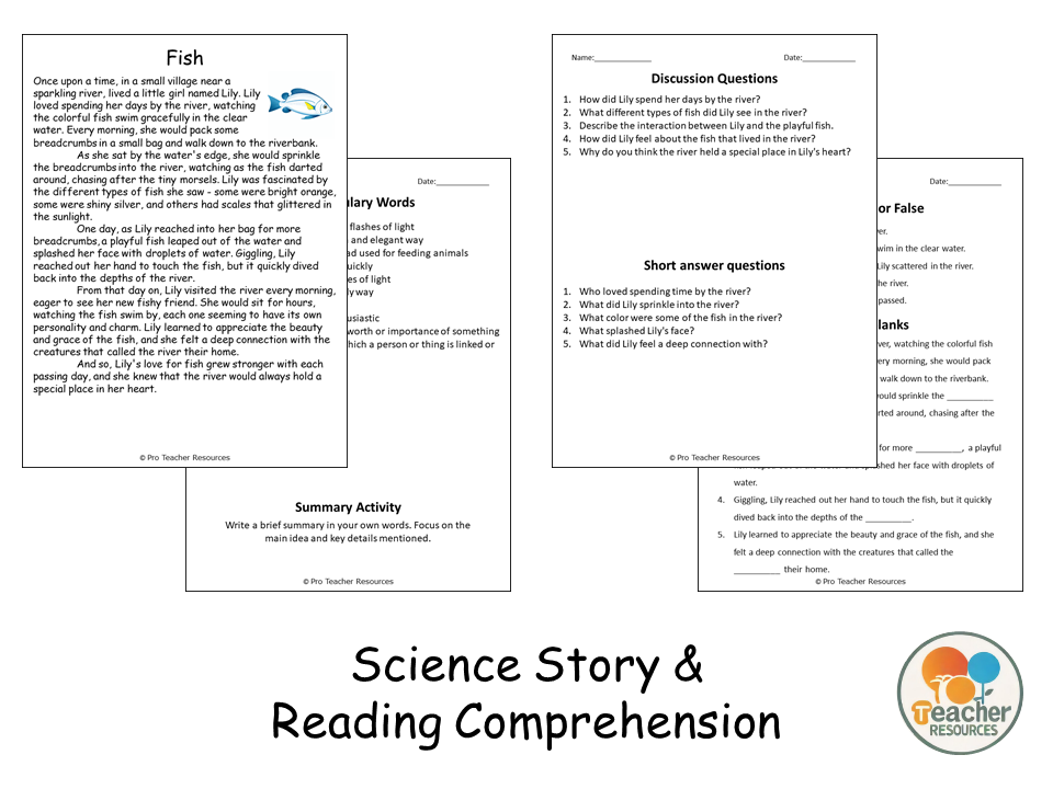 Fish Reading Science Story Comprehension Questions Worksheet | Teaching ...