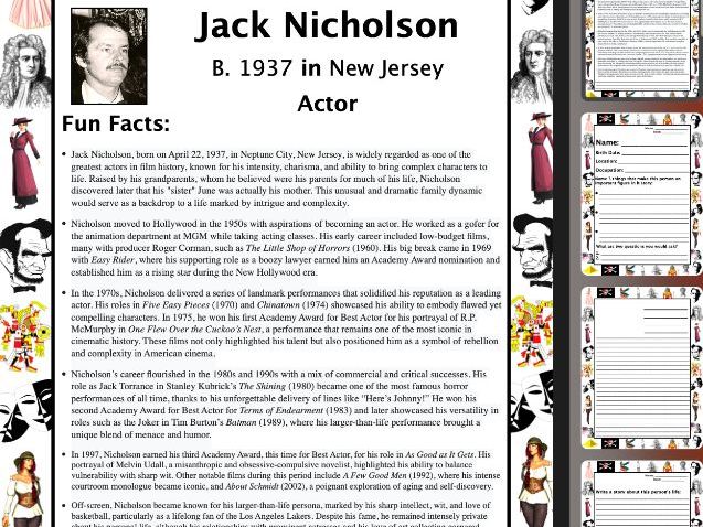 Jack Nicholson PACKET & ACTIVITIES, Important Historical Figures Series ...