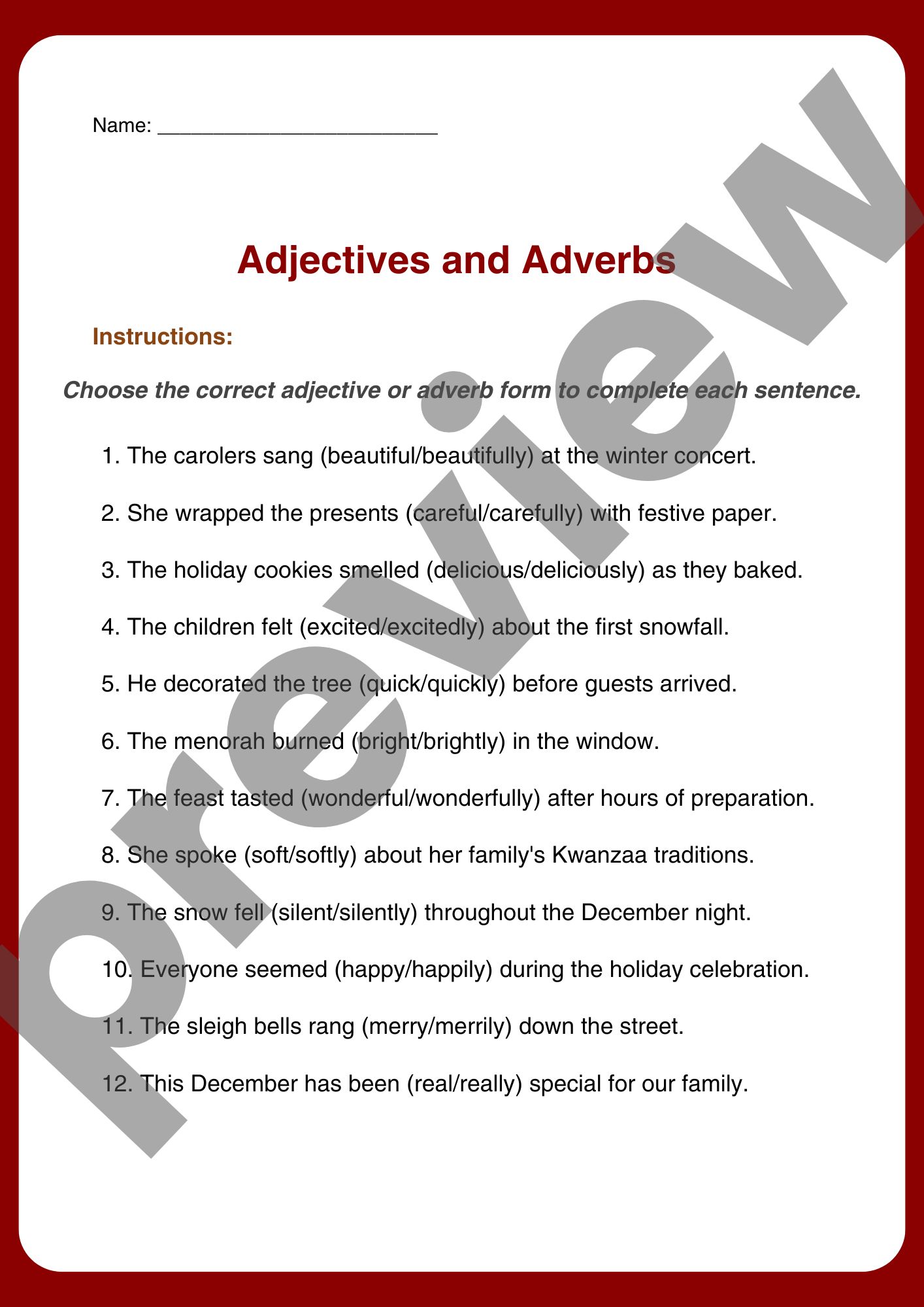 December Grammar Worksheets with Answer key | December ELA Review ...