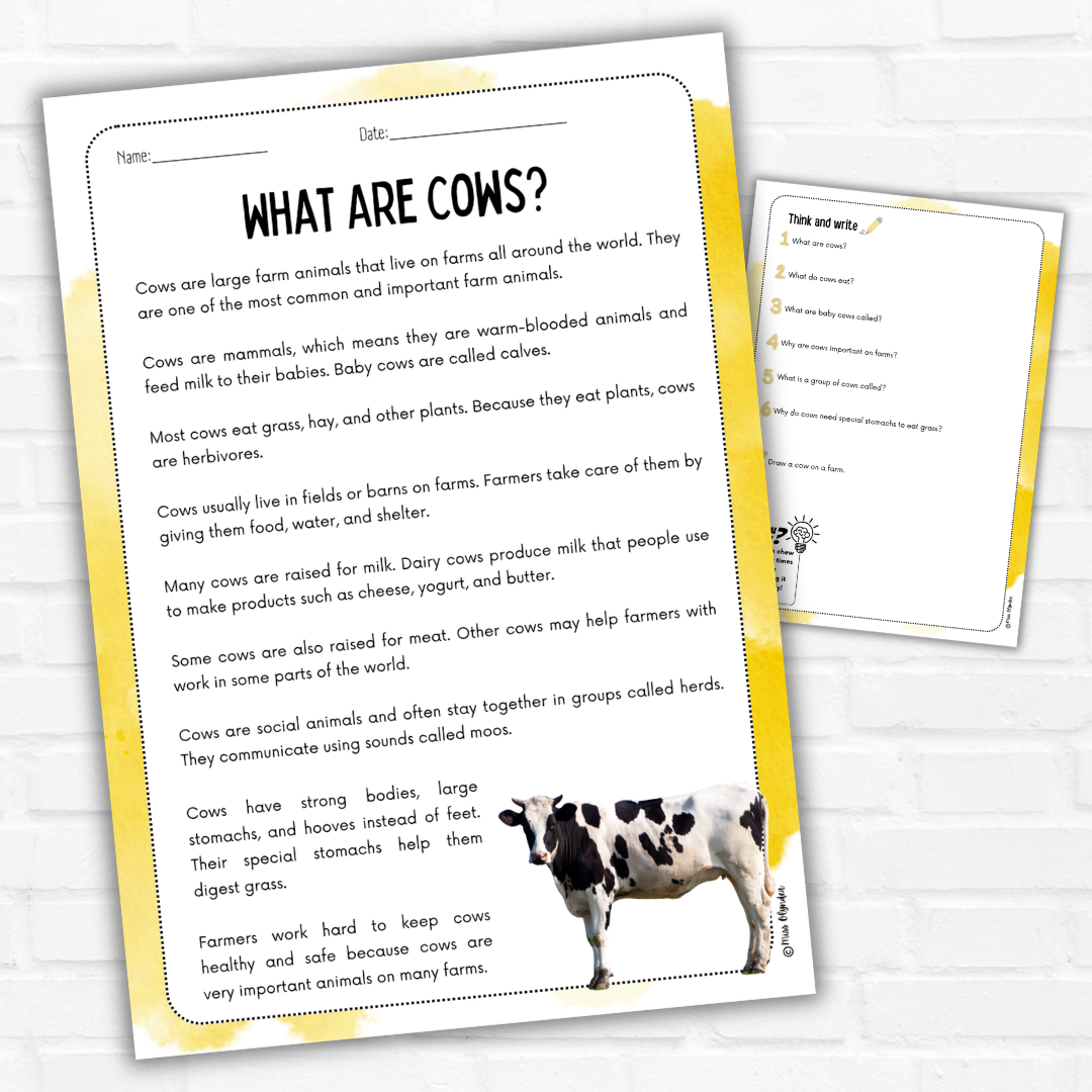 Farm Animals Reading Comprehension (Nonfiction, 2 Levels) | ESL KS1 KS2 ...
