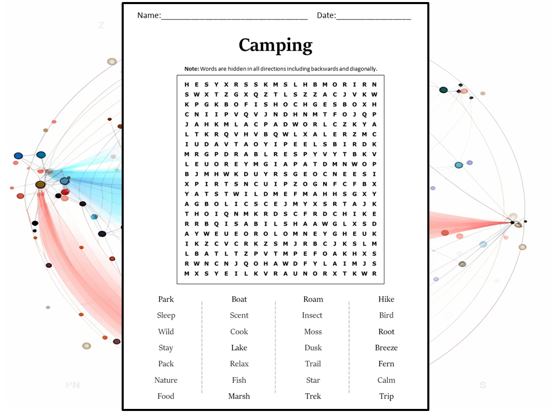 Camping Word Search Puzzle Worksheet Activity Teaching Resources