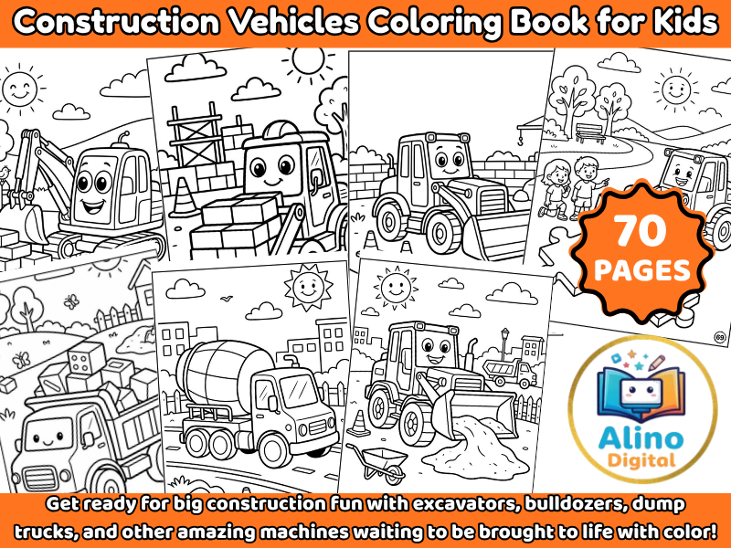 Construction Vehicles Coloring Book for Kids | Teaching Resources