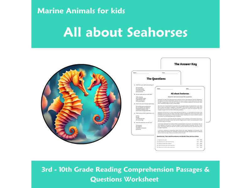 All About Seahorses Reading Comprehension Passages & Questions ...