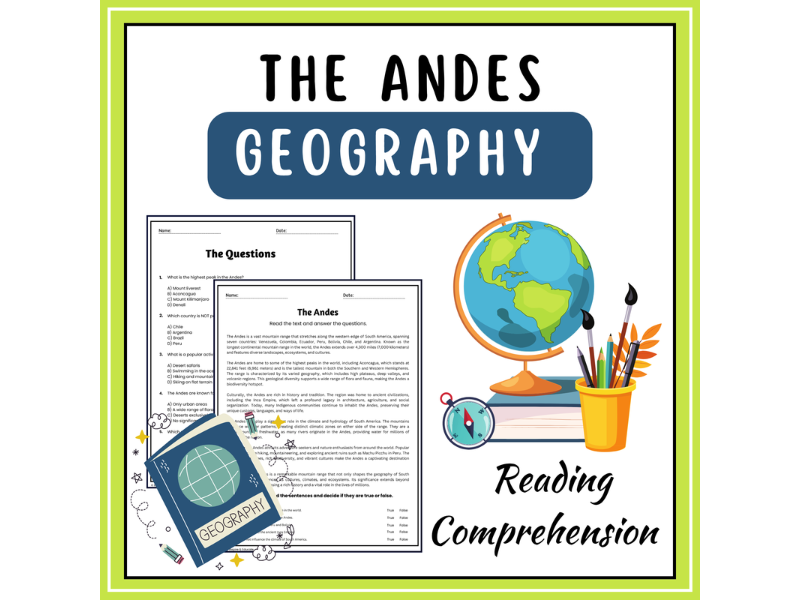 The Andes Reading Comprehension Passages & Questions Worksheets ...