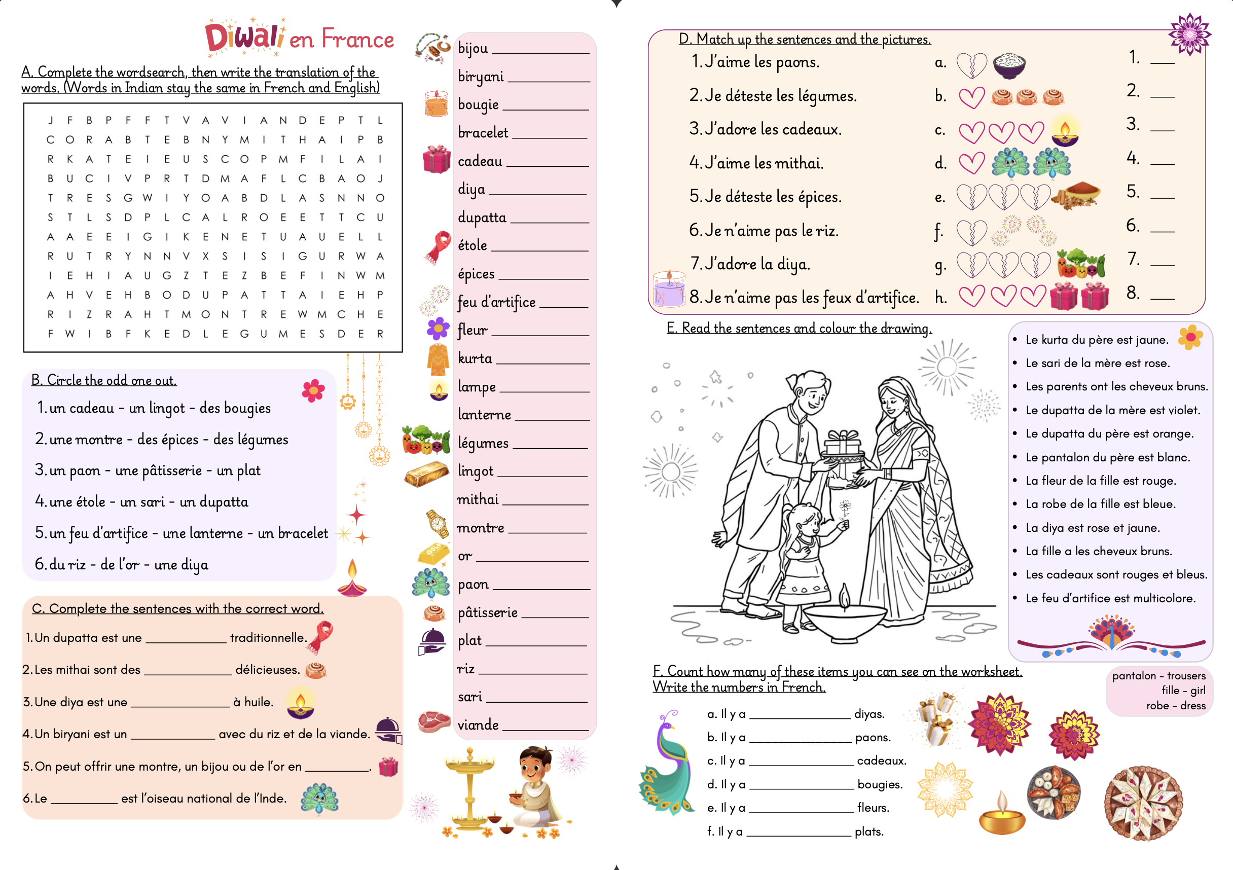 Diwali la fête des lumières - French KS3 Worksheet | Teaching Resources
