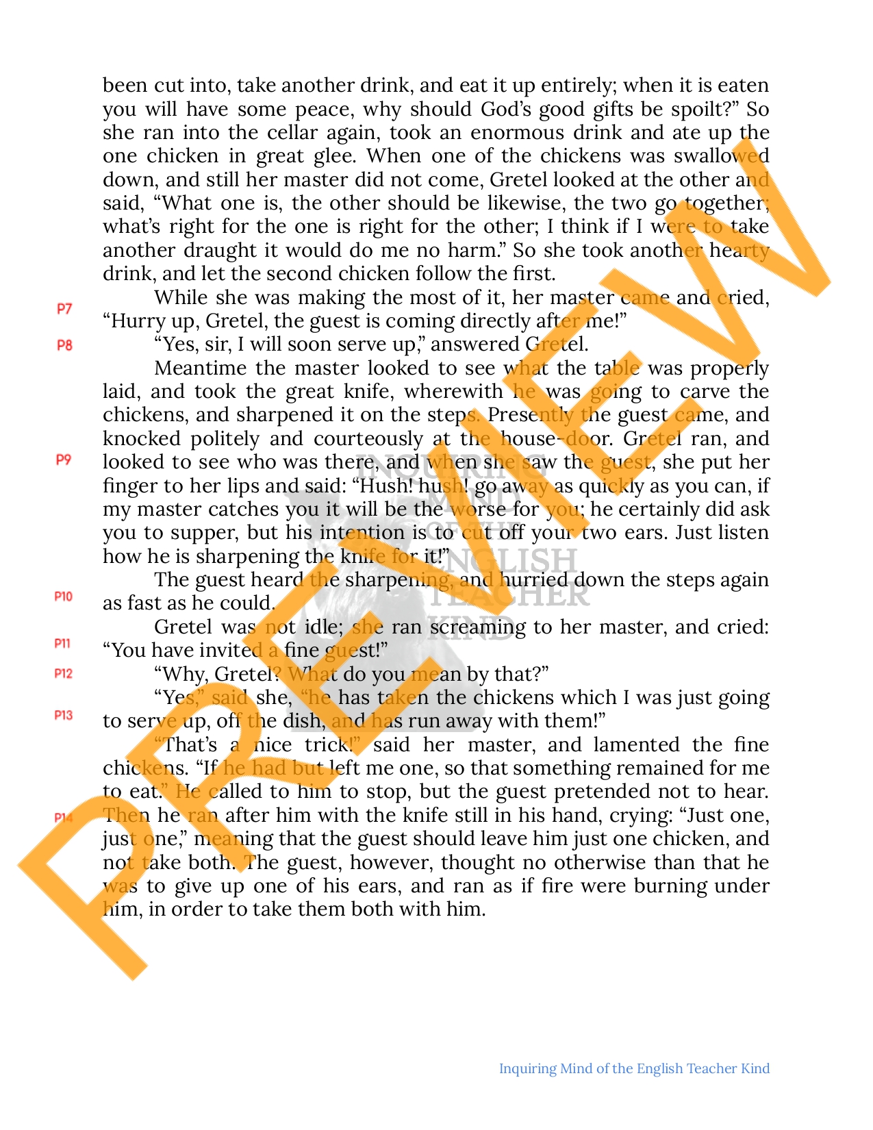 "Clever Gretel" by the Brothers Grimm Quiz and Answer Key | Teaching ...