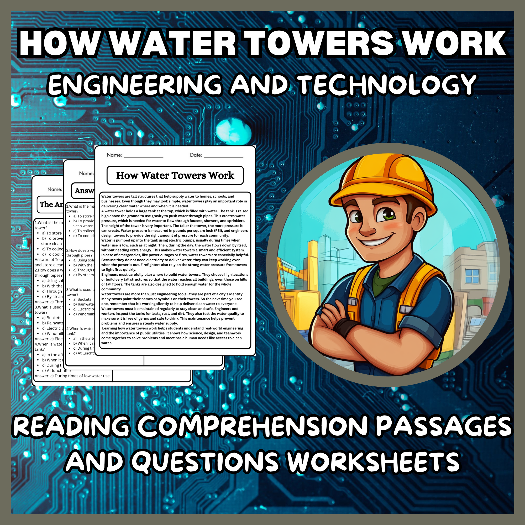 How Water Towers Work Reading Comprehension Passages & Questions ...
