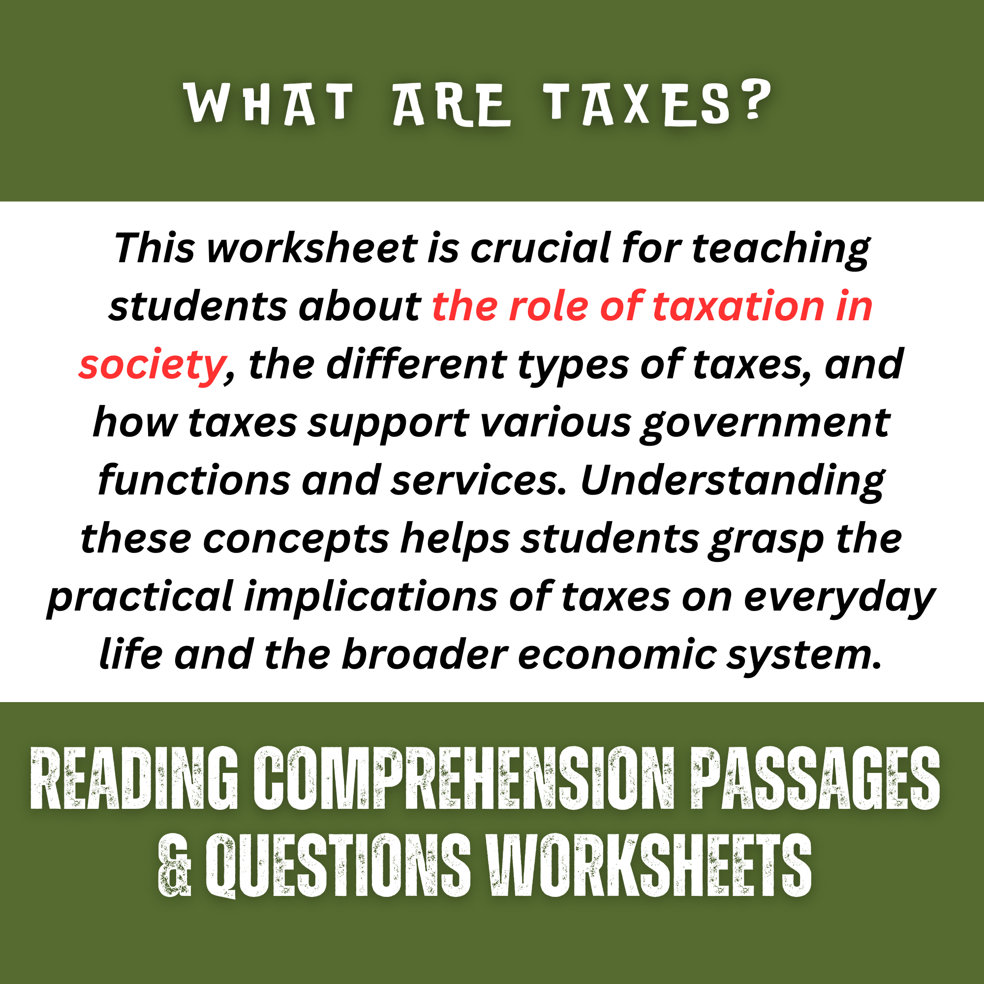 What Are Taxes - Economics Reading Worksheet | Teaching Resources