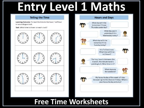 Time Worksheets AQA Entry Level 1 Maths Teaching Resources
