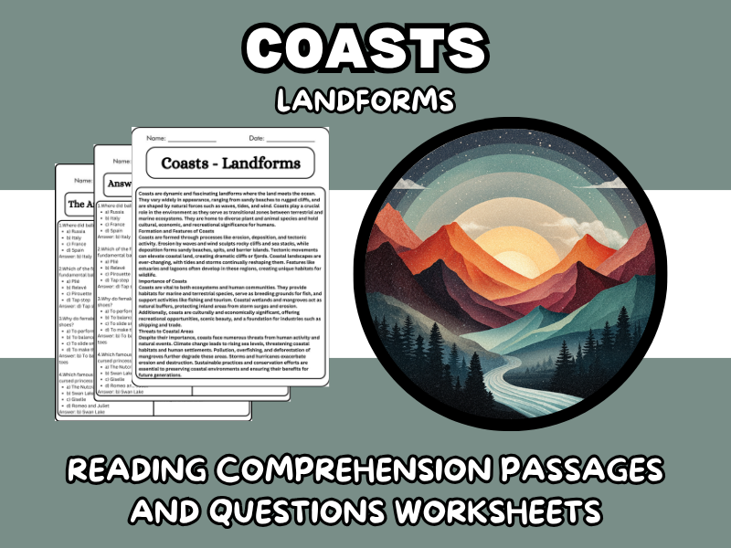 Coasts - Landforms Reading Comprehension Passages & Questions ...