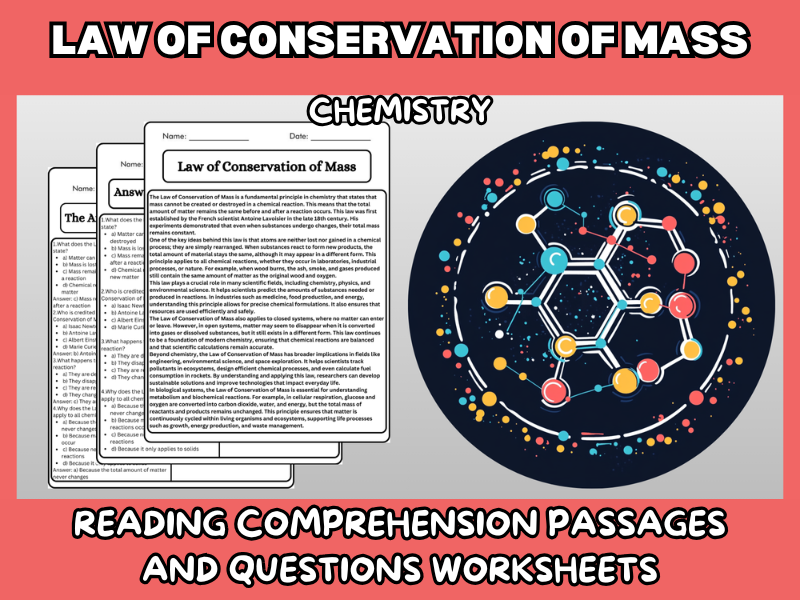 Law of Conservation of Mass - Chemistry Reading Comprehension Passages ...