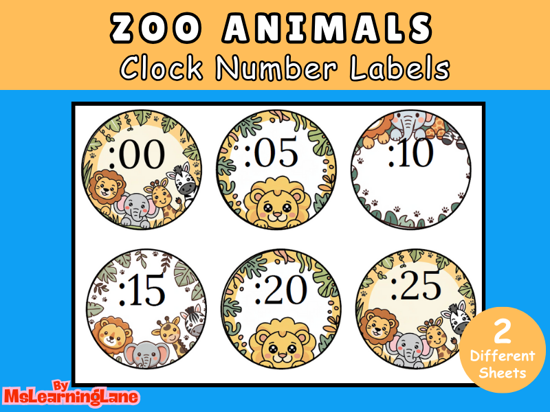 Zoo Animals Clock Cover | Safari-Themed Printable Classroom Decor for ...
