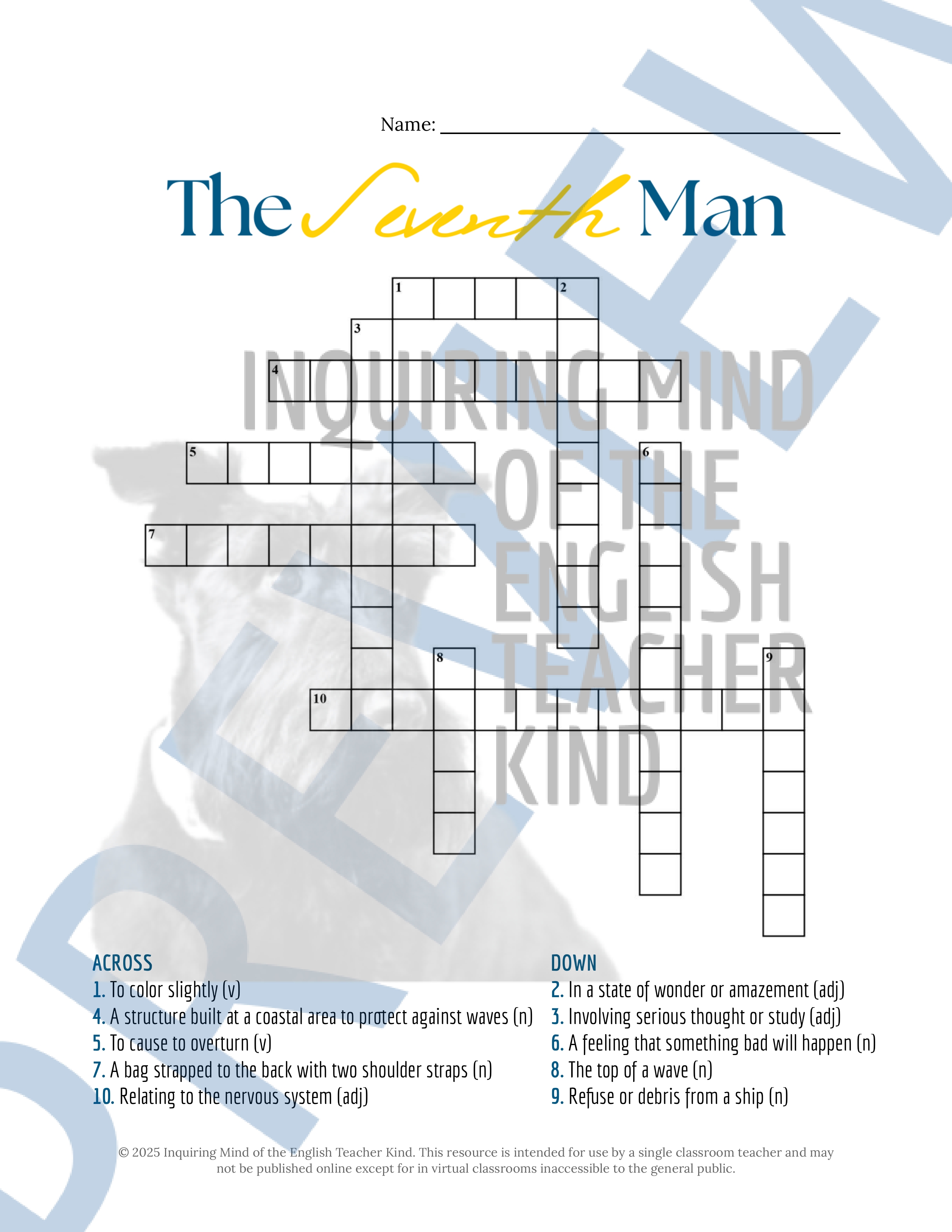 "The Seventh Man" by Haruki Murakami Vocabulary Activities | Story of ...