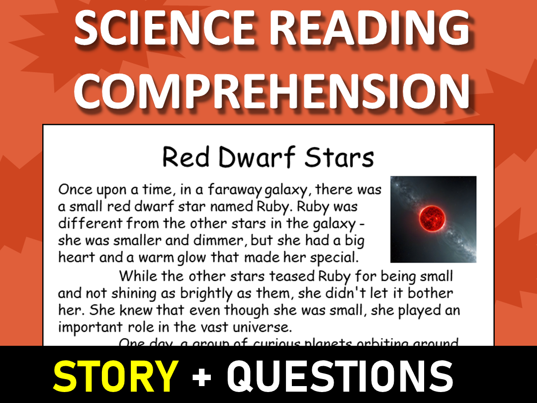 Red Dwarf Stars Reading Science Story Comprehension Questions Worksheet ...