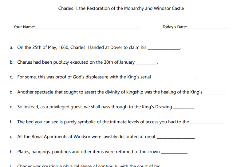 RHU Charles II and The Restoration. Video questions, differentiated ...