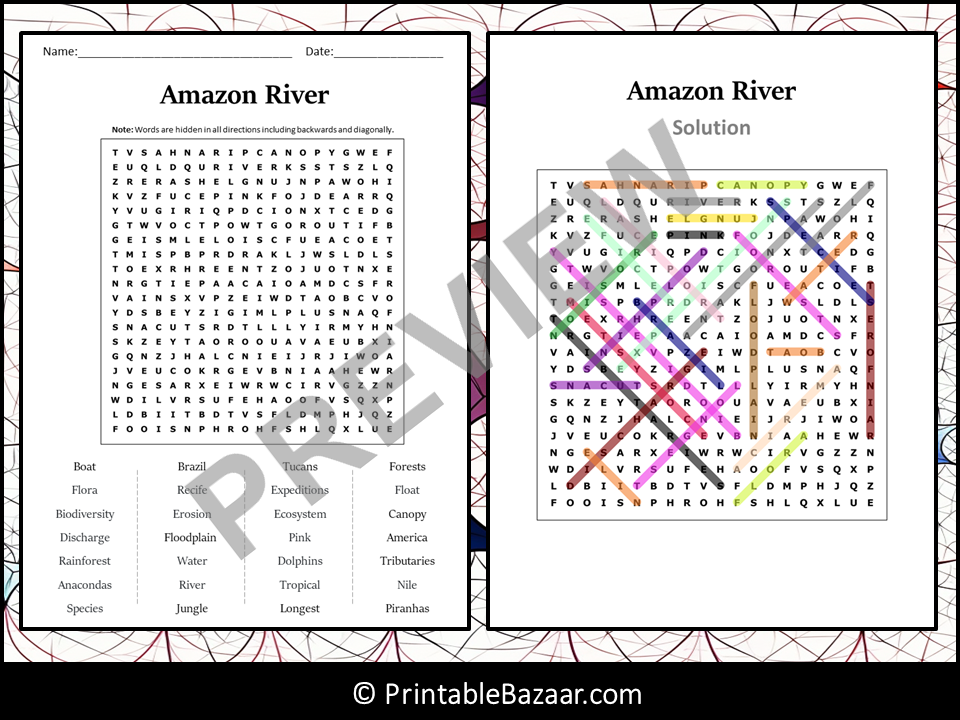 Amazon River Word Search Puzzle Worksheet Activity | Teaching Resources