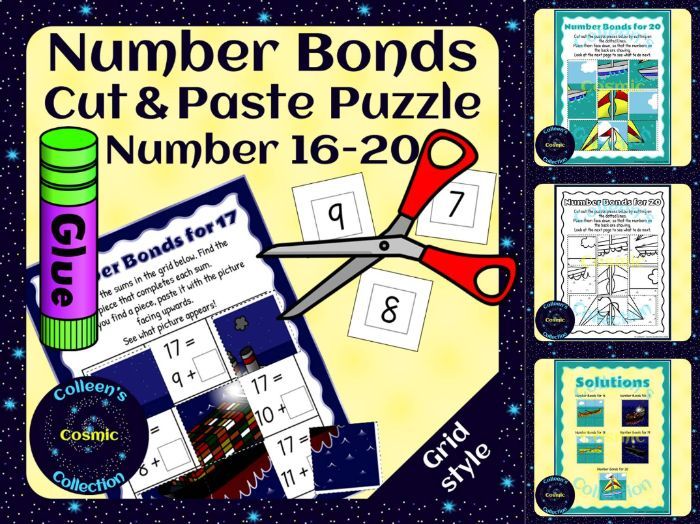 Number Bonds Self-Checking Cut and Paste Grid Puzzles BUNDLE – Save 20% ...
