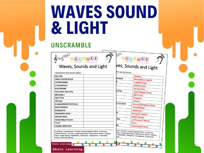 WAVES SOUND AND LIGHT SCIENCE ACTIVITY - BUNDLE WORD FIND SCRAMBLE ...