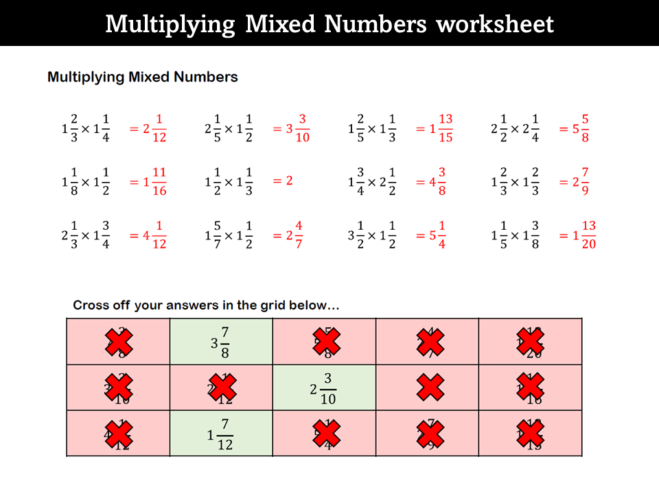 Multiplying Mixed Numbers Worksheet Teaching Resources