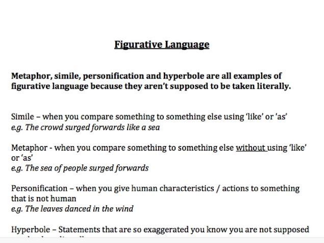 KS2 Figurative Language Metaphor Simile And Personification 