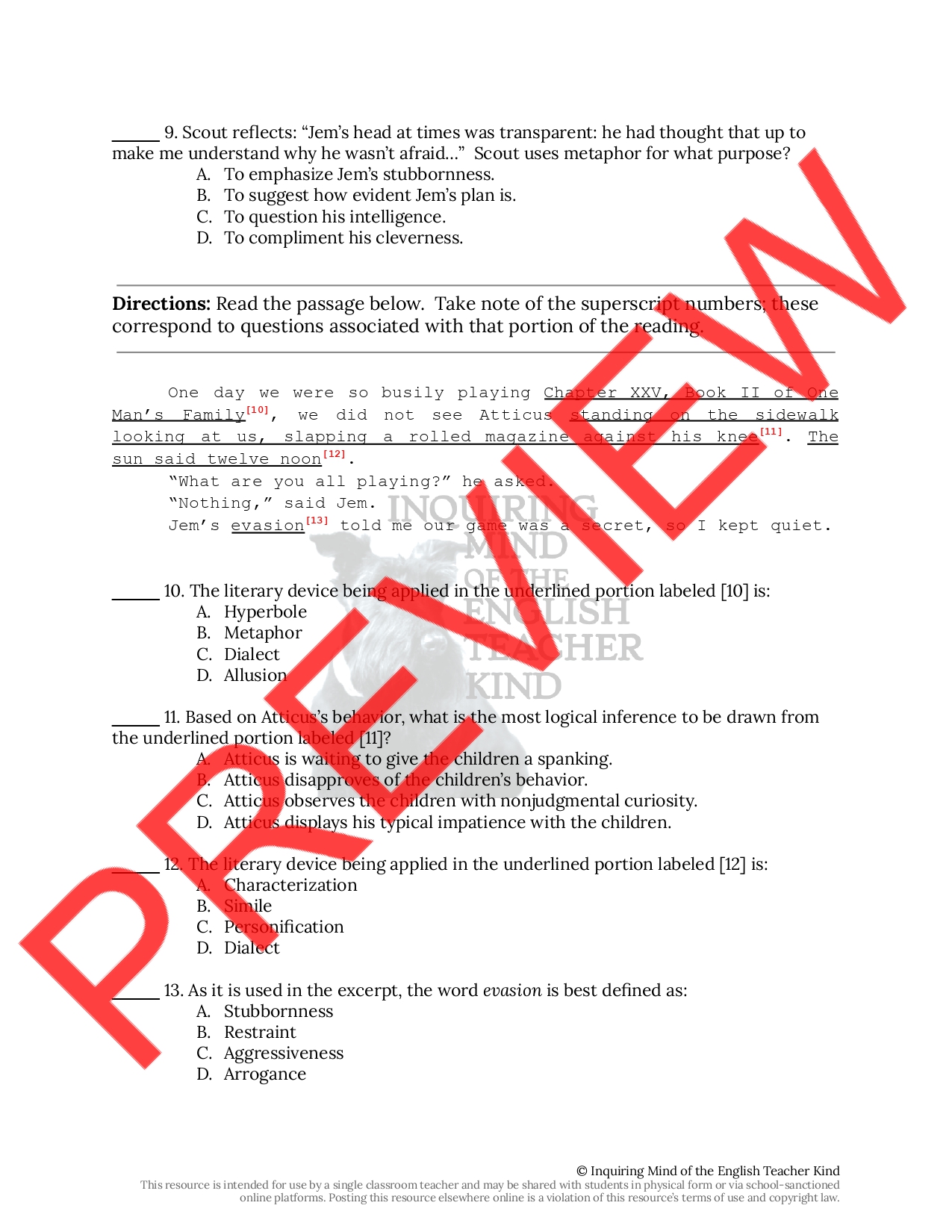 To Kill a Mockingbird Chapter 4 Close Reading Worksheet | Teaching ...