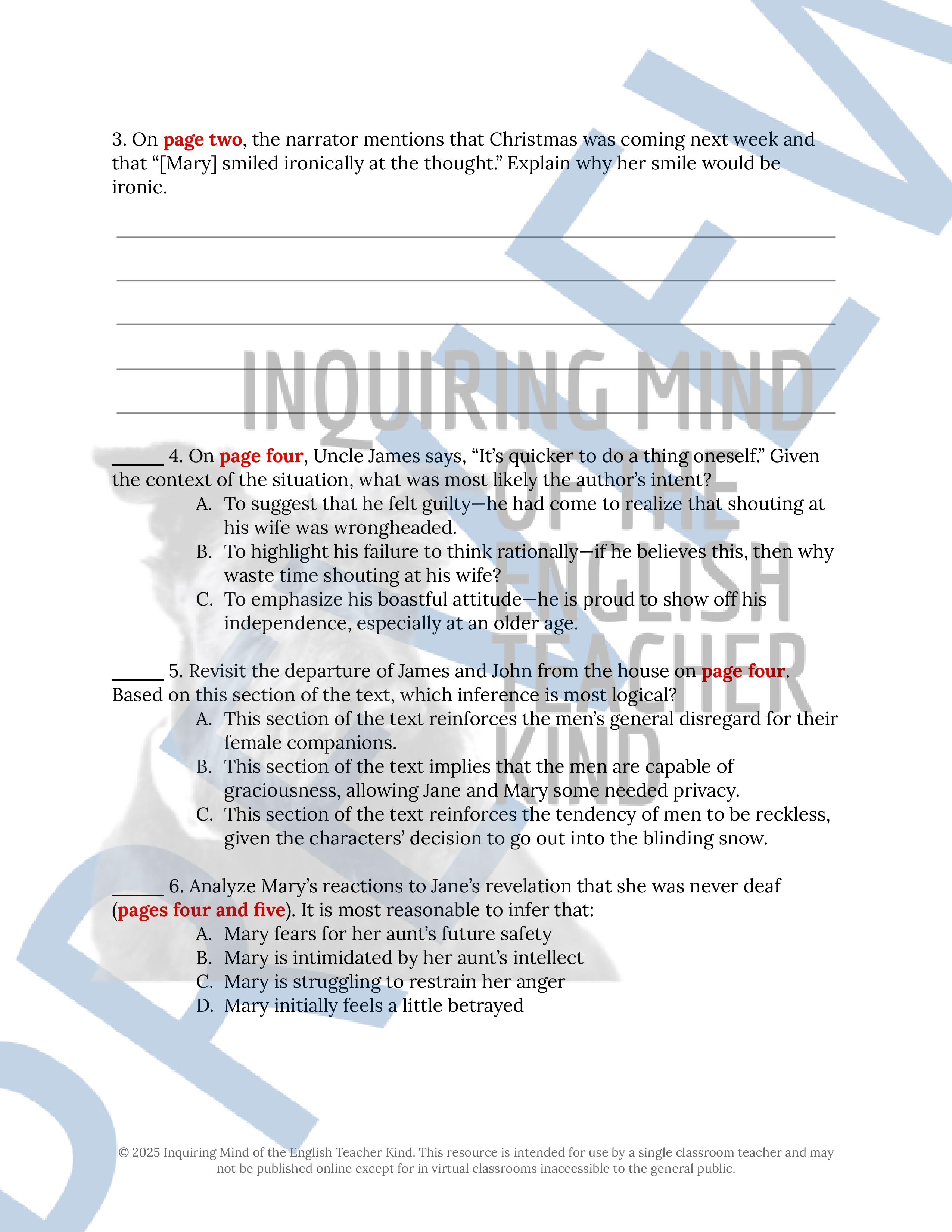 "The Christmas Present" by Richmal Crompton Literary Analysis Worksheet ...