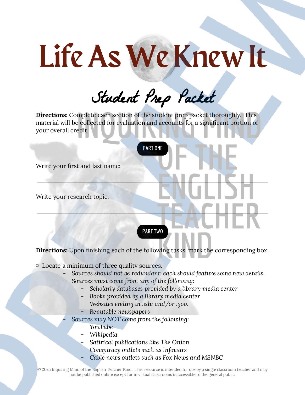 Life As We Knew It by Susan Beth Pfeffer Research Project | Teaching ...