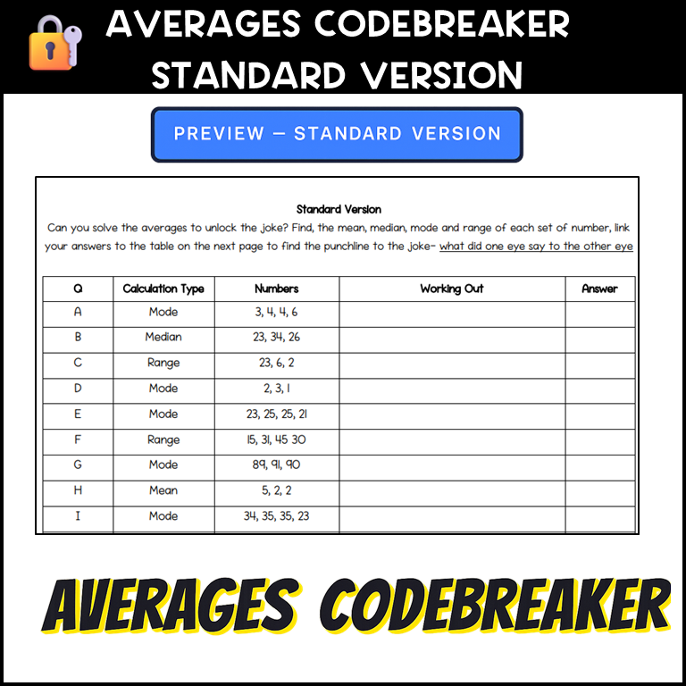 Averages Codebreaker Worksheet | Mean Median Mode & Range ...