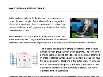 AQA Synergy B : Periodic Table Revision Notes | Teaching Resources