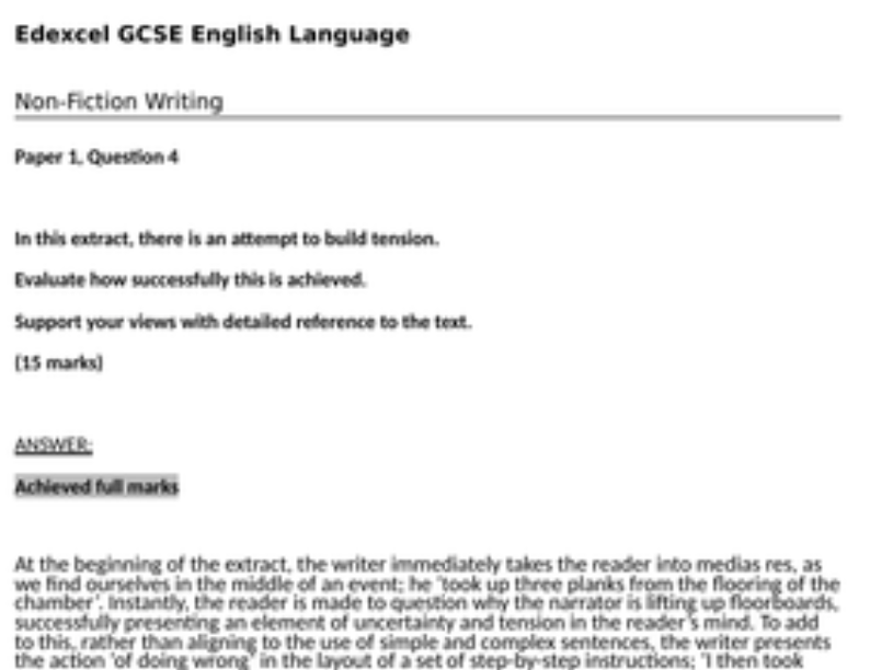 Edexcel GCSE English Language Paper 1 Question 4 Example Answer Edexcel GCSE English Language Paper 1 Question 4 Example Answer