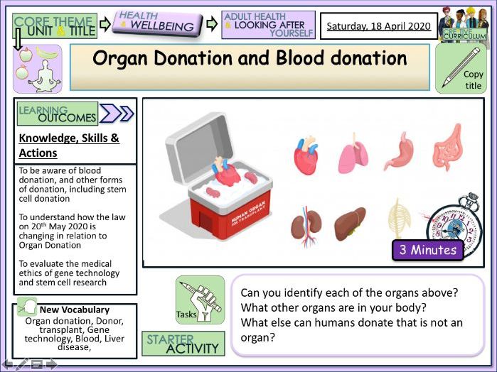 Organ Donation + Blood Donation PSHE | Teaching Resources