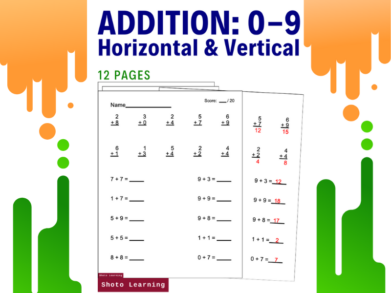 ADDITION 0 9 Worksheets Horizontal Vertical Practice Problems Numbers ADDITION 0 9 Worksheets Horizontal Vertical Practice Problems Numbers
