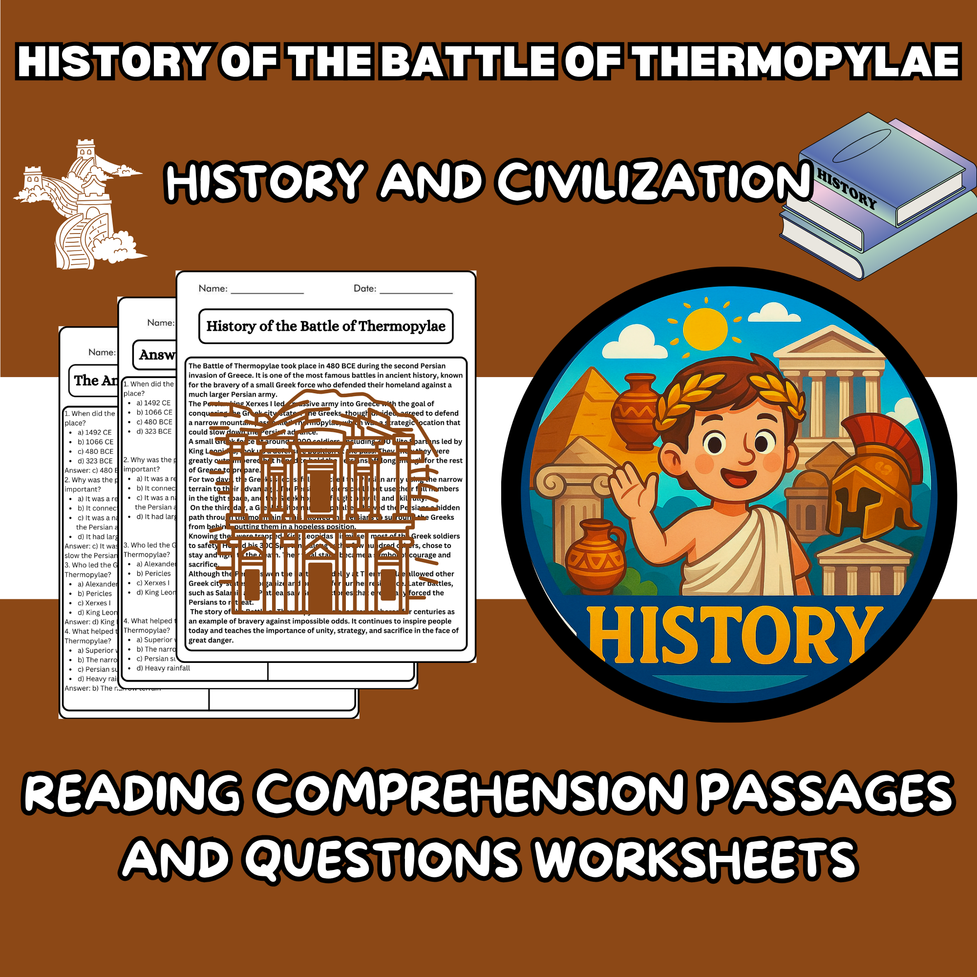 History of the Battle of Thermopylae Reading Comprehension Passages ...
