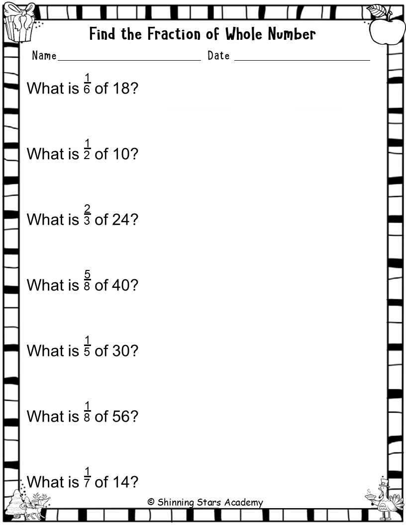 Find the Fraction of a Whole Number Worksheets | Printable Math ...