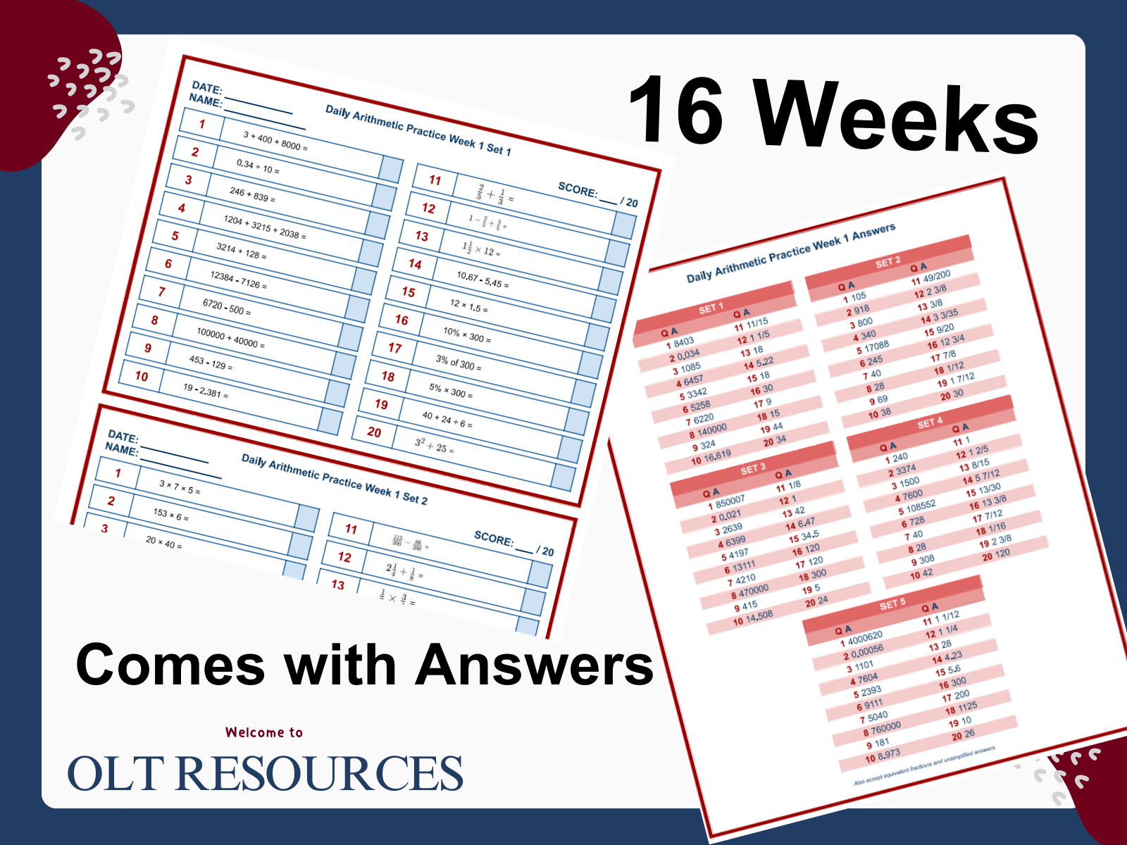 Year 6 Daily Maths Arithmetic Practice Questions 16 Weeks Printable Resource Teaching
