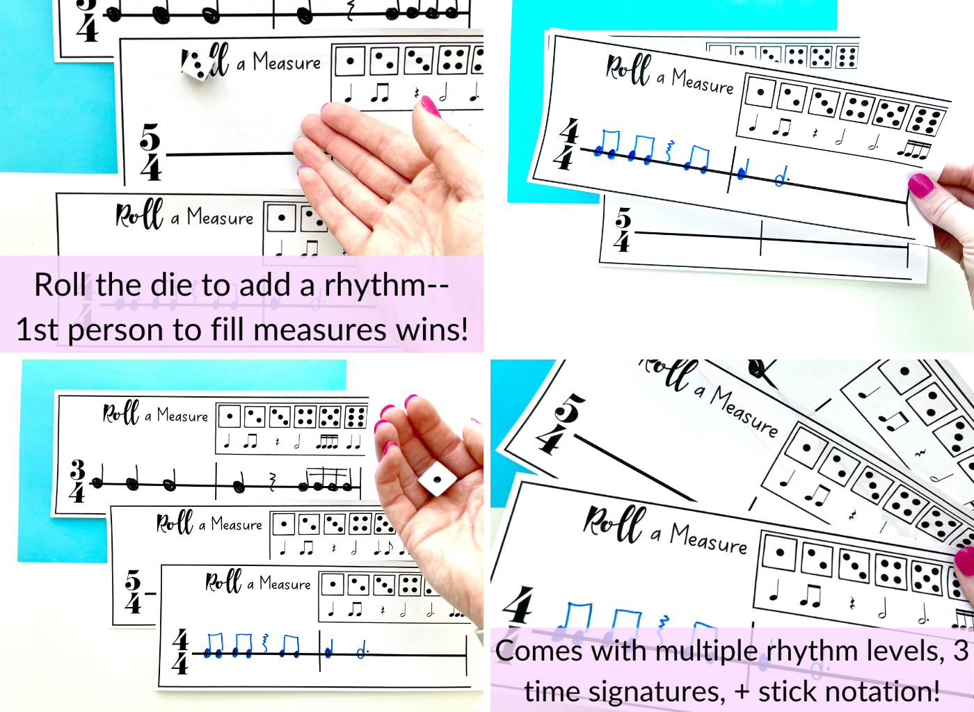 Roll a Measure Time Signature Game for Rhythm Music Lessons | Teaching ...