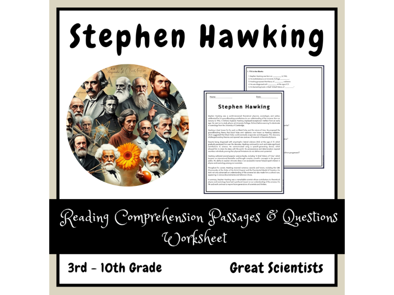 Stephen Hawking Reading Comprehension Passages & Questions Worksheets ...