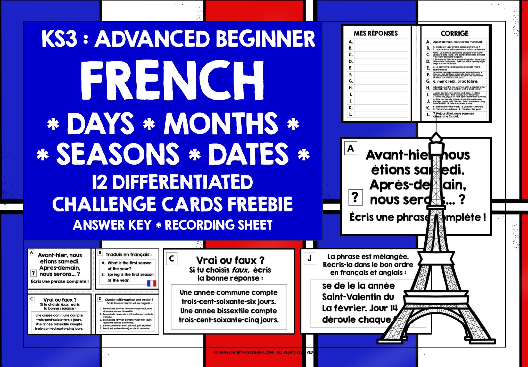 FRENCH DATES DAYS MONTHS SEASONS CHALLENGE CARDS FREEBIE | Teaching ...