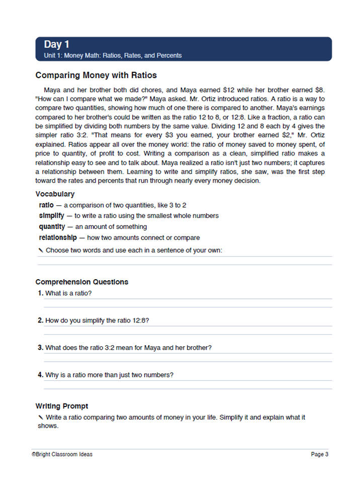 Grade 6 Financial Literacy Reading Comprehension | 180 Daily Passages ...